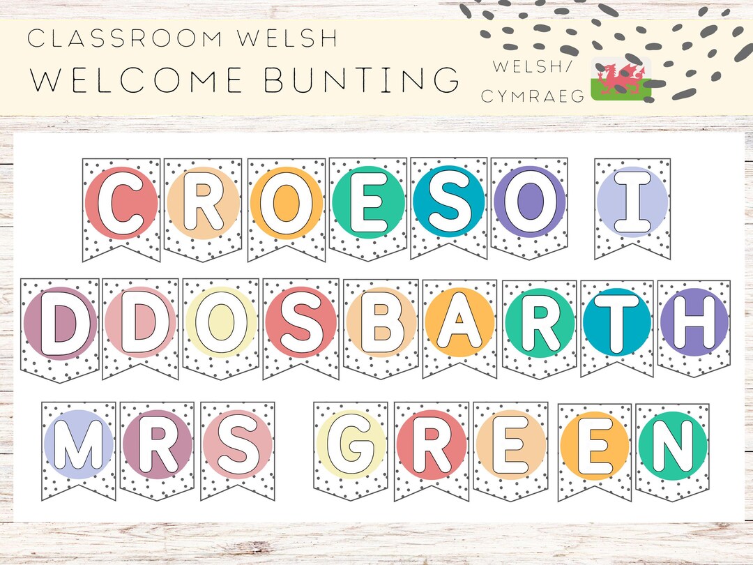 Welsh Bulletin Board Personalised Welcome & Teacher Name Bunting ...