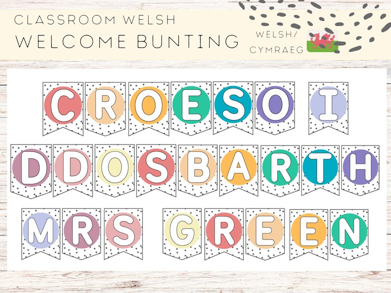 Welsh Bulletin Board Personalised Welcome & Teacher Name Bunting ...