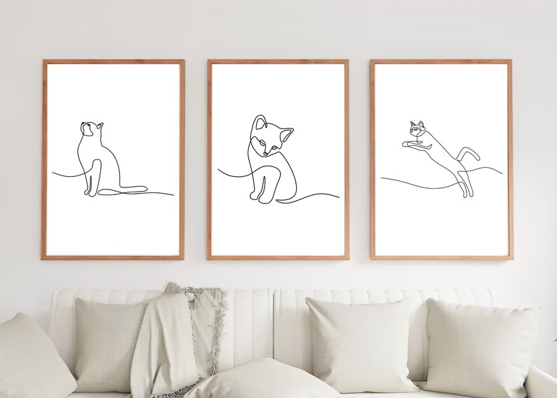 Set of 3 One Line Cat Art, Cat Line Drawing, Single Line Drawing, One ...