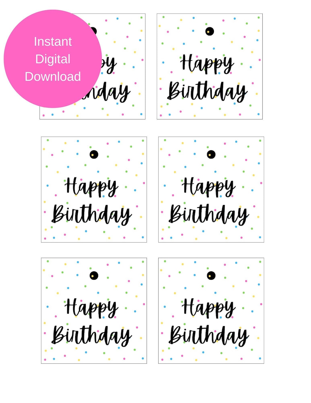 Happy Birthday Rainbow Dots Gift Tag Printable. Instant Digital ...