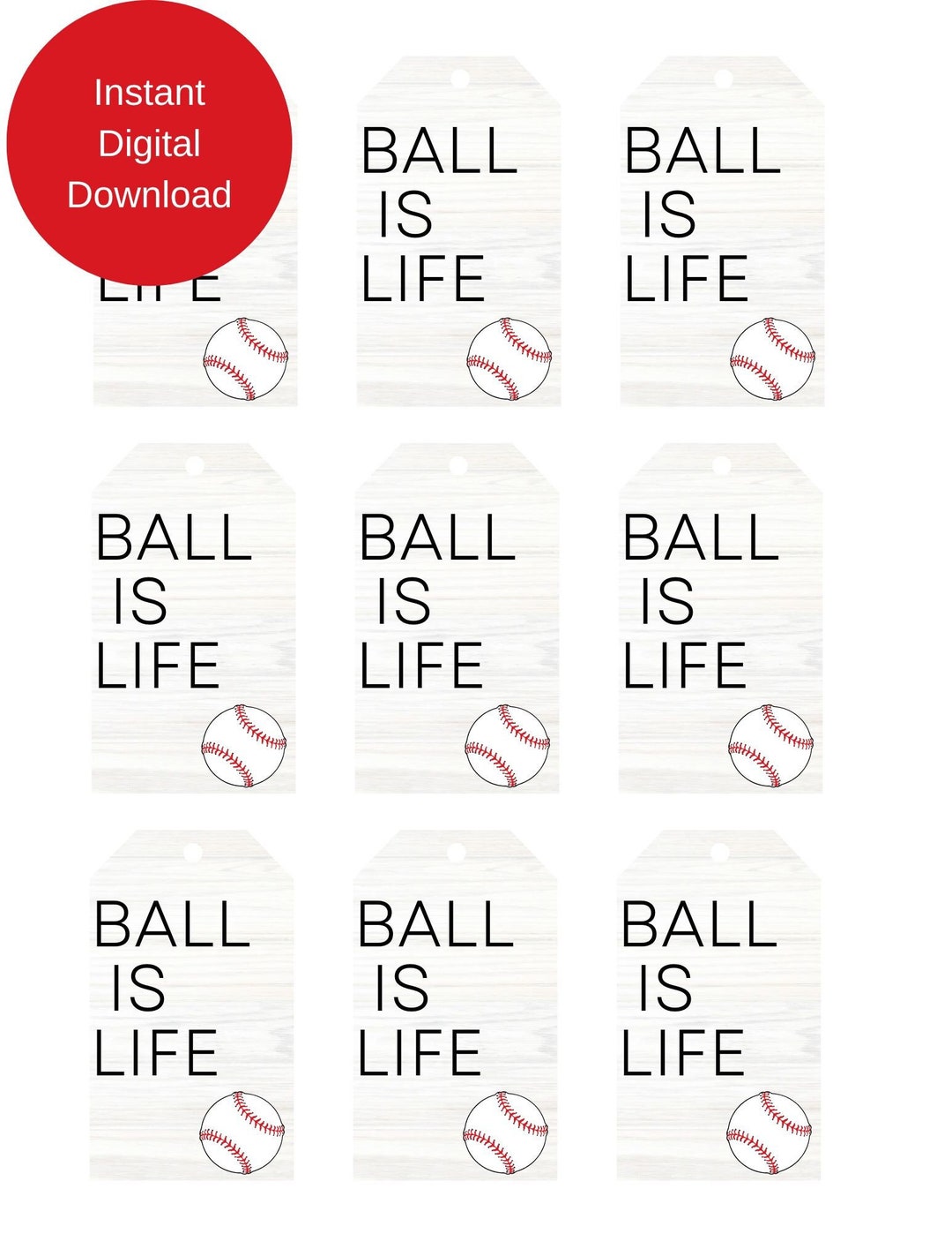 Ball is Life Baseball Printable Gift Tags. Instant Digital Download. - Etsy
