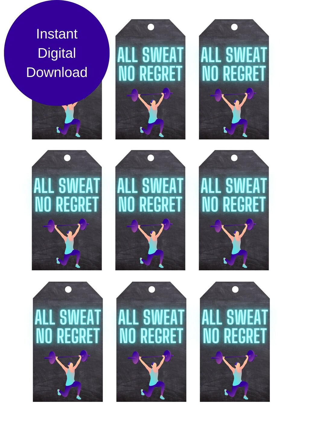 All Sweat No Regret Gift Tags Printable. Instant Digital Download. - Etsy