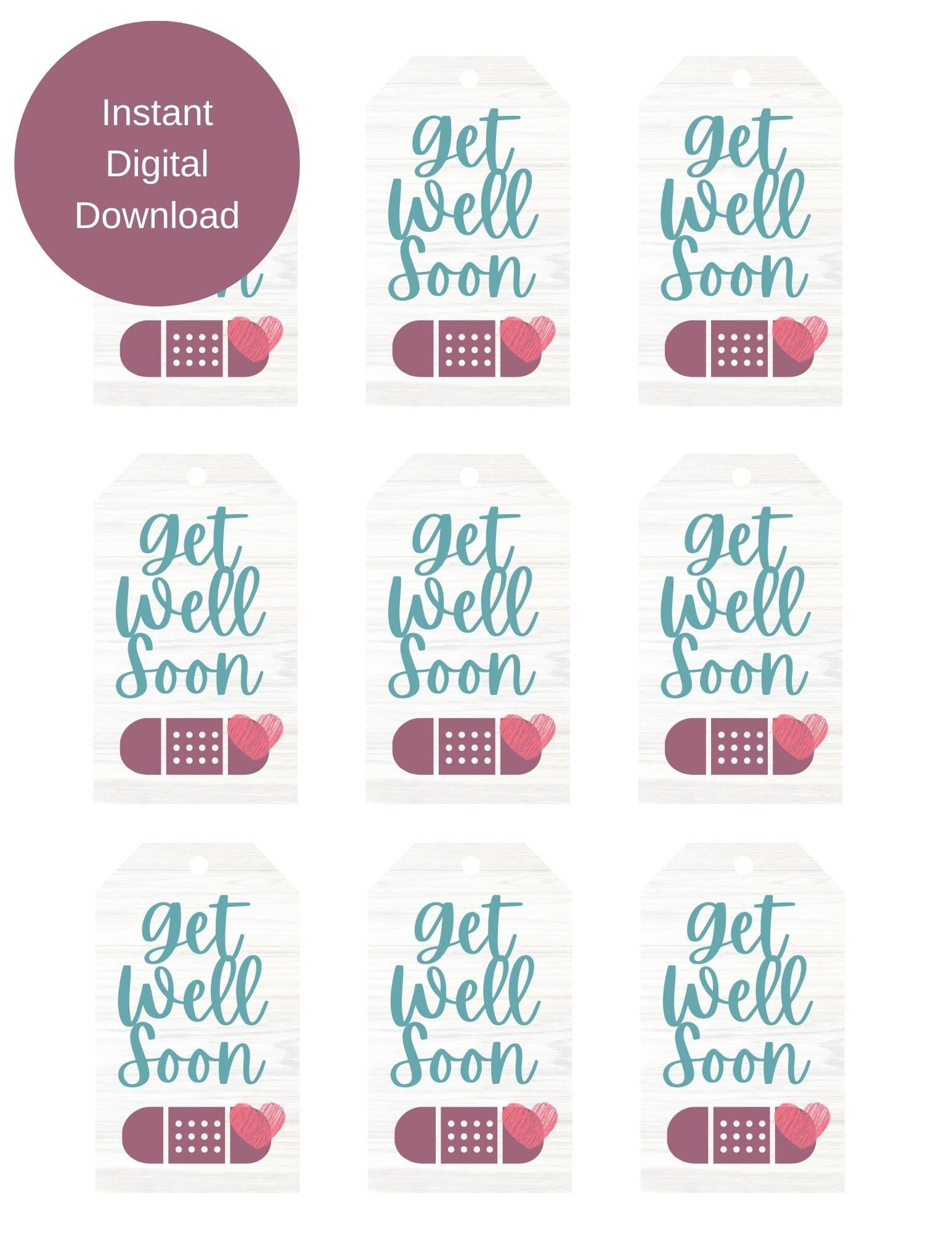 Get Well Soon Printable Gift Tag. Instant Digital Download. - Etsy