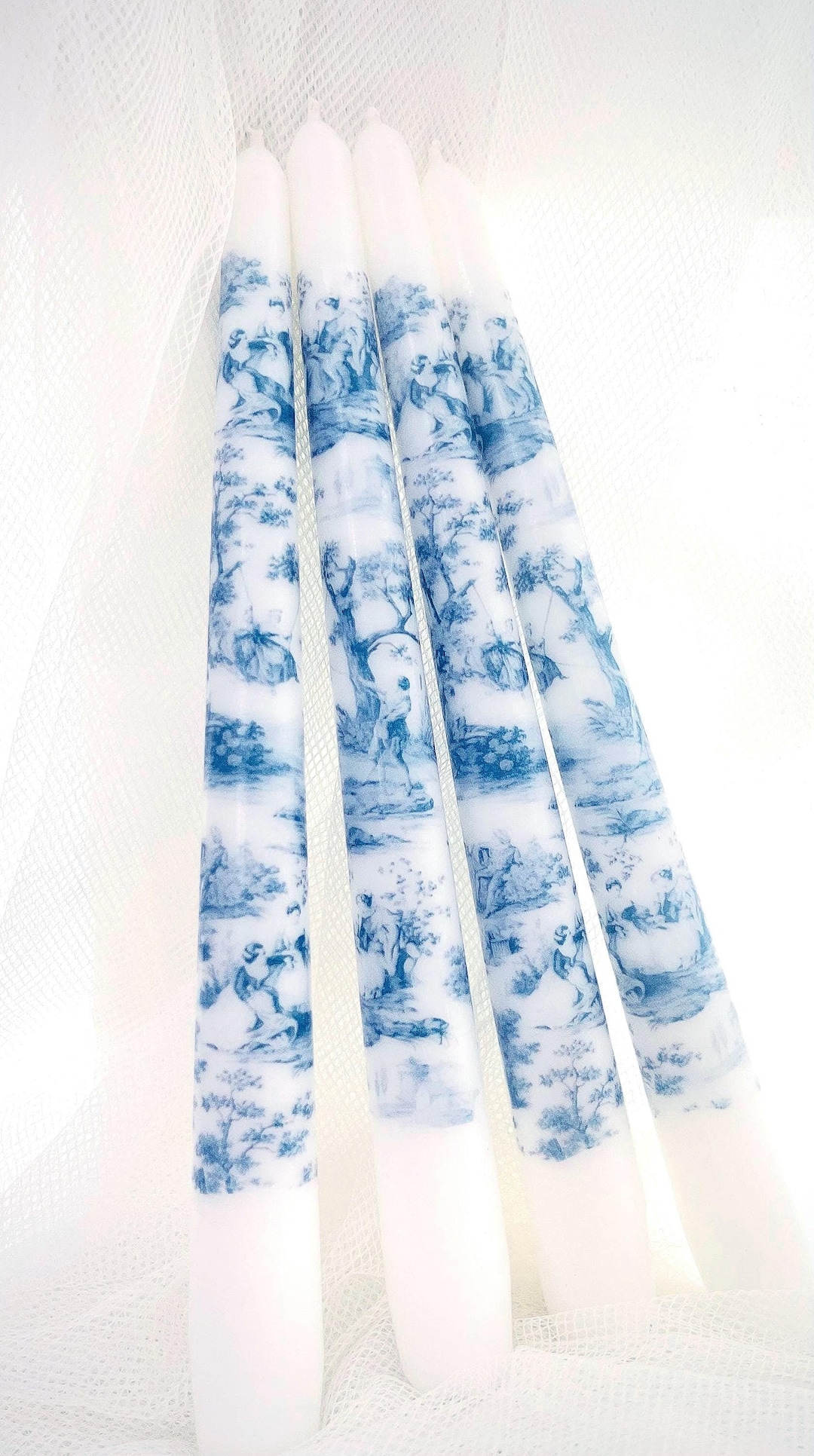 Blue Toile Tapered Candles: 10" Decorative Candle Set - Etsy