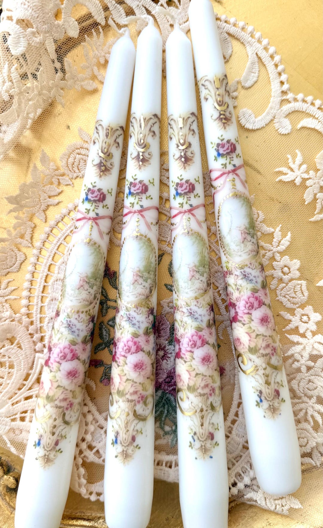 Lorraine Rose Tapered Candles / Pink Floral Rococo Design / Set of 2 - Etsy