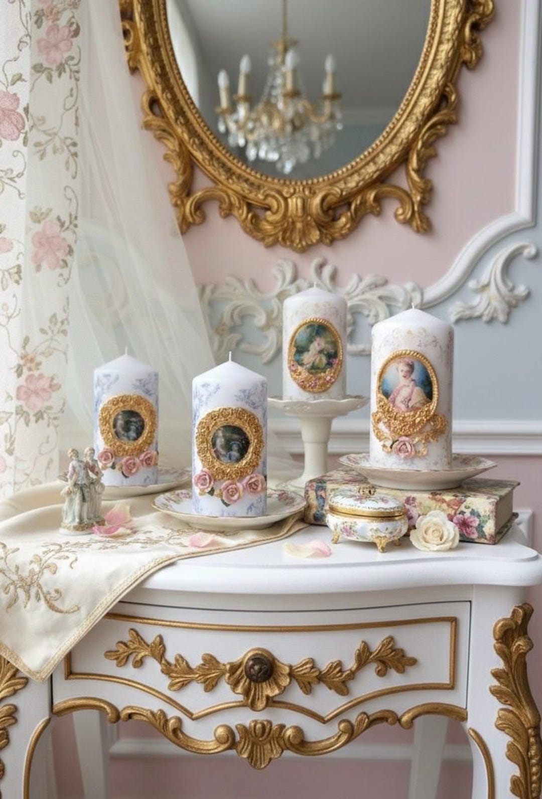 Rococo Toile Pillar Candle: Baroque Decorative Candle - Etsy