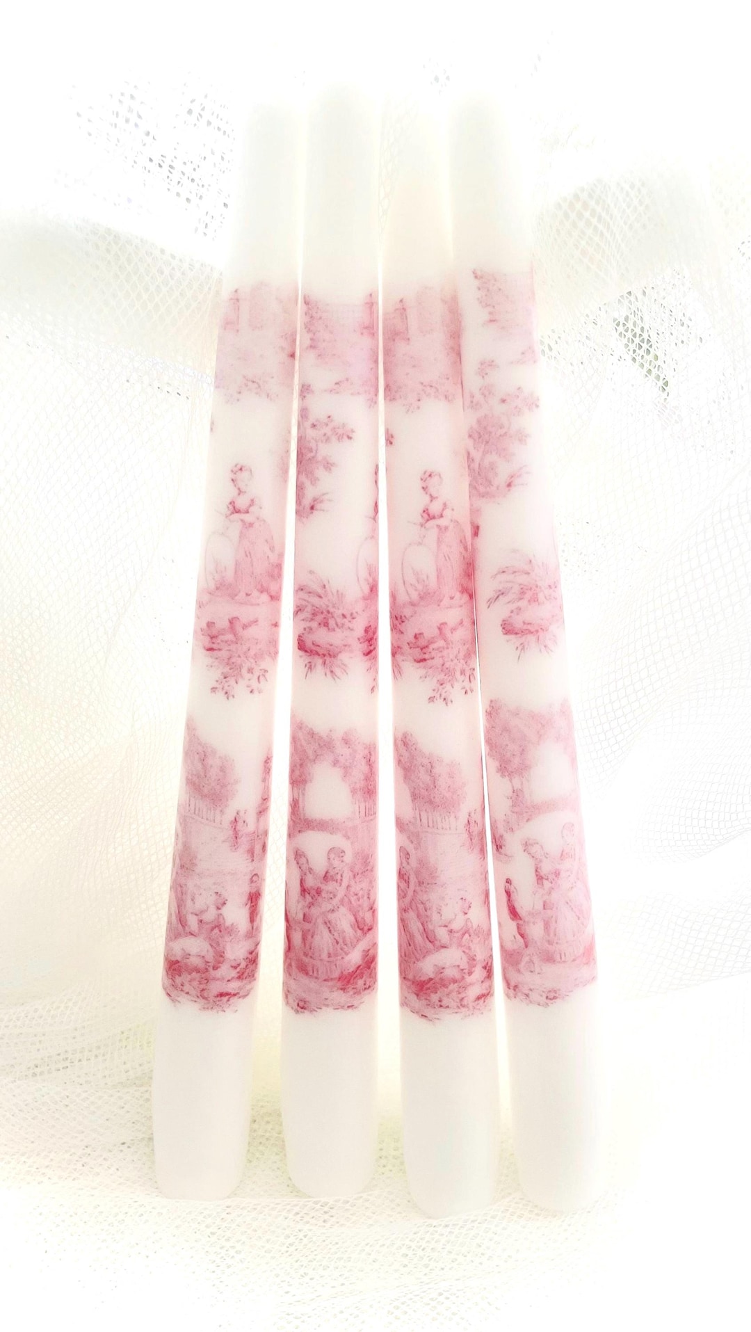 Pink Toile Taper Candles: 10-inch Decorative Candle Set - Etsy