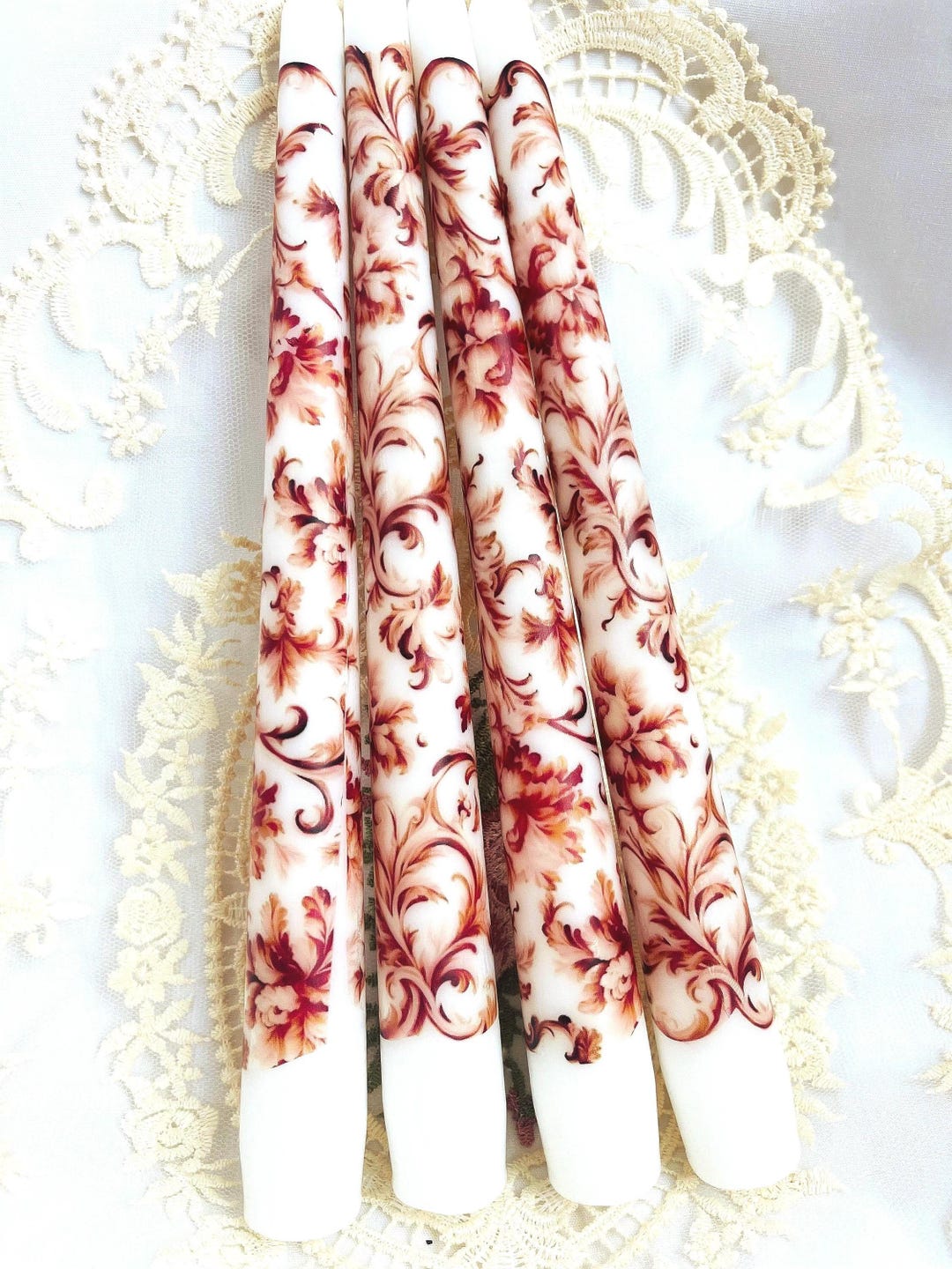 Brown Toile Tapered Candles / Holiday Candles / Gift Set - Etsy