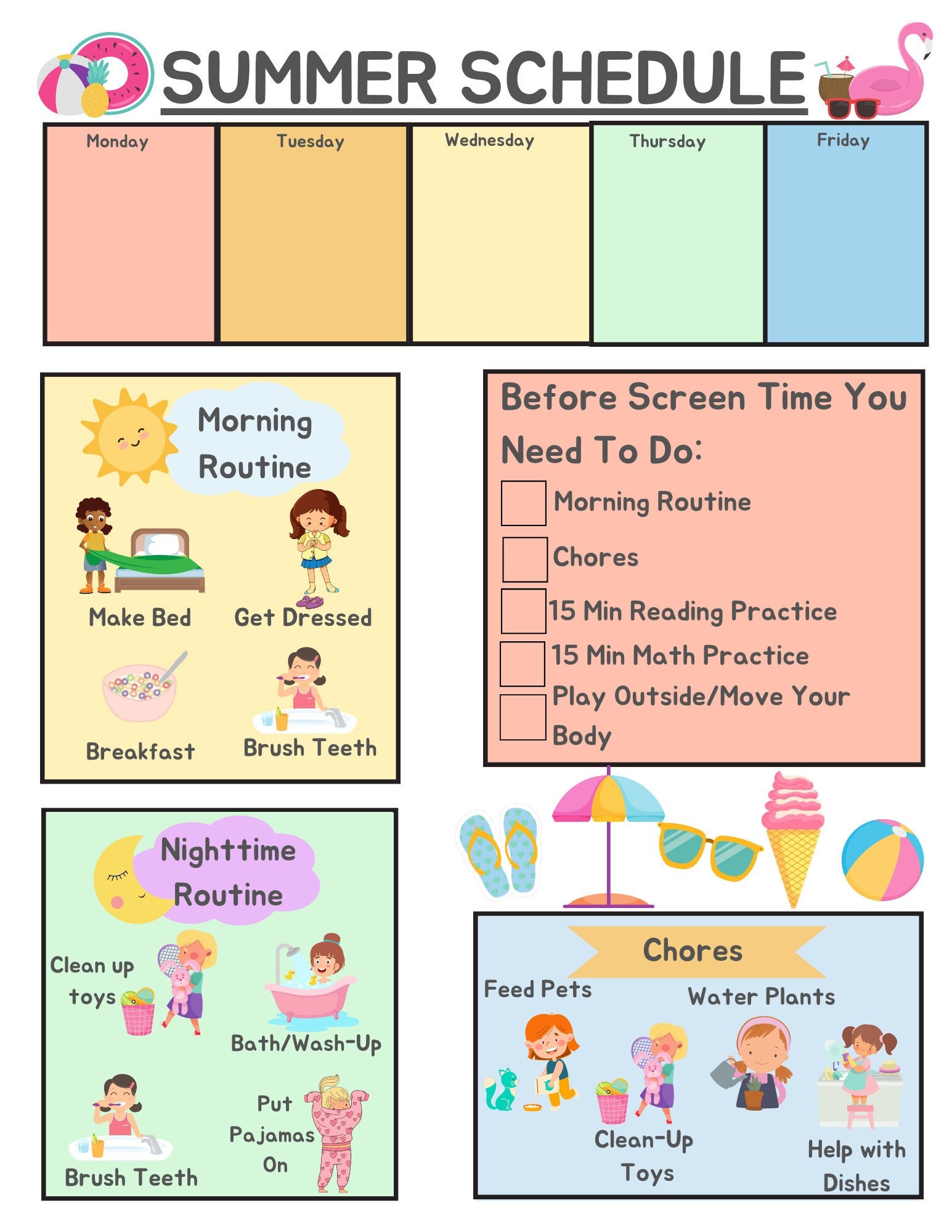 Digital Download-summer Schedule for Kids- Preschooler Pastel Theme ...