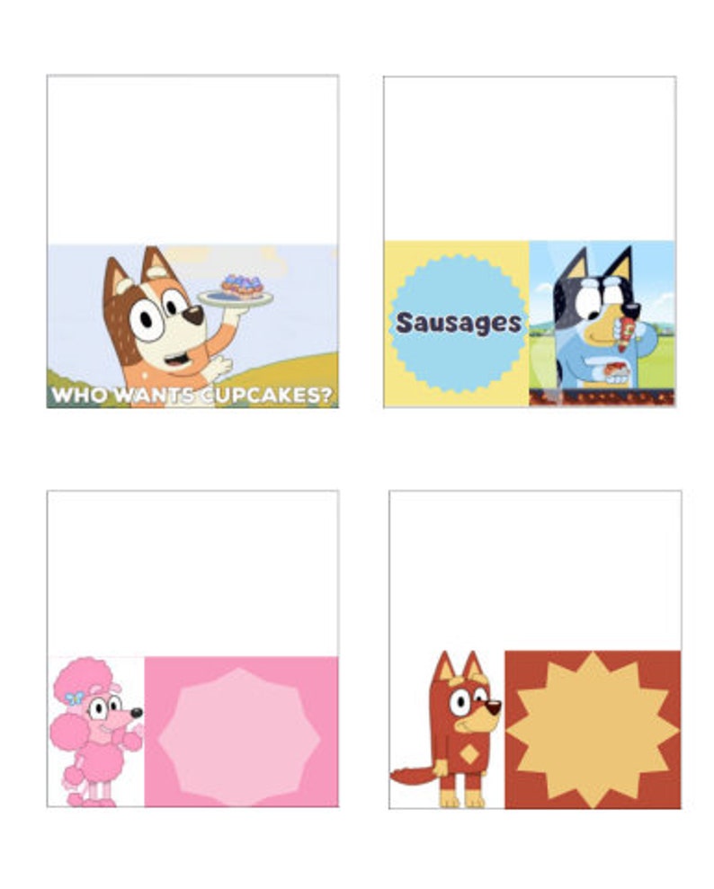 Bluey Party Food Label Tents Digital File to Download & Print - Etsy