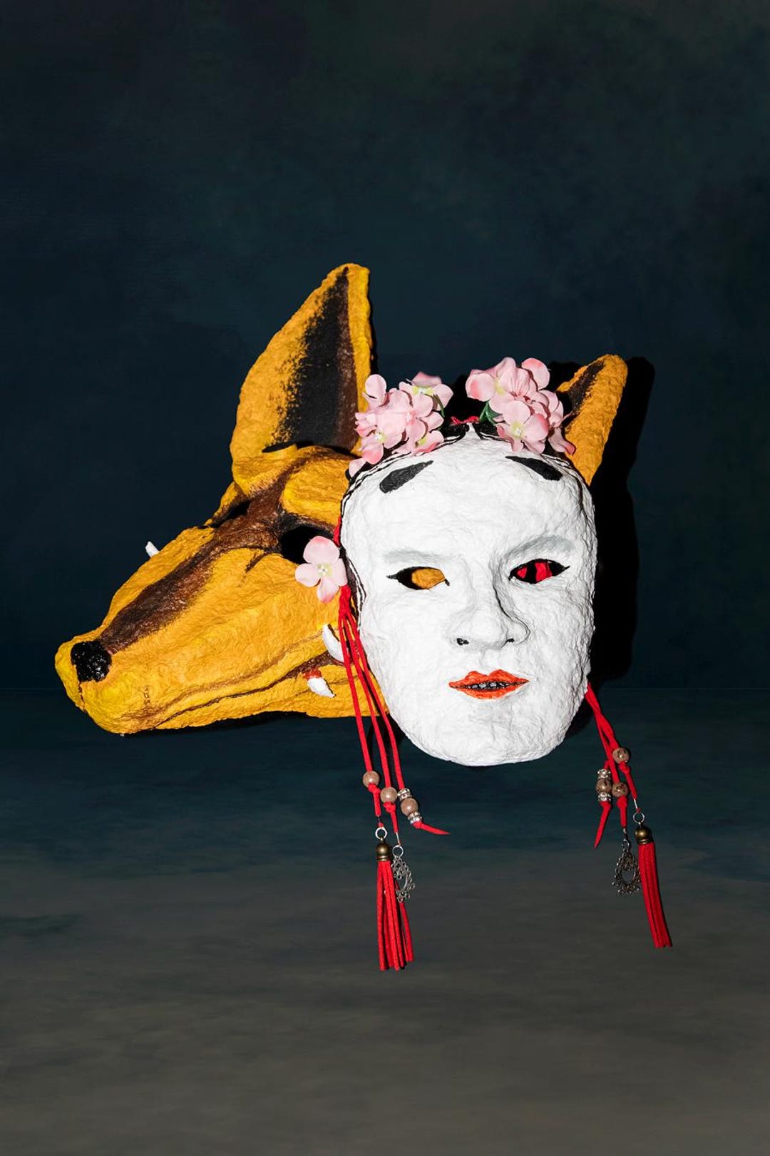 Evil Kitsune Mask With Removable Ko Omote Yokai Paper Mache. - Etsy