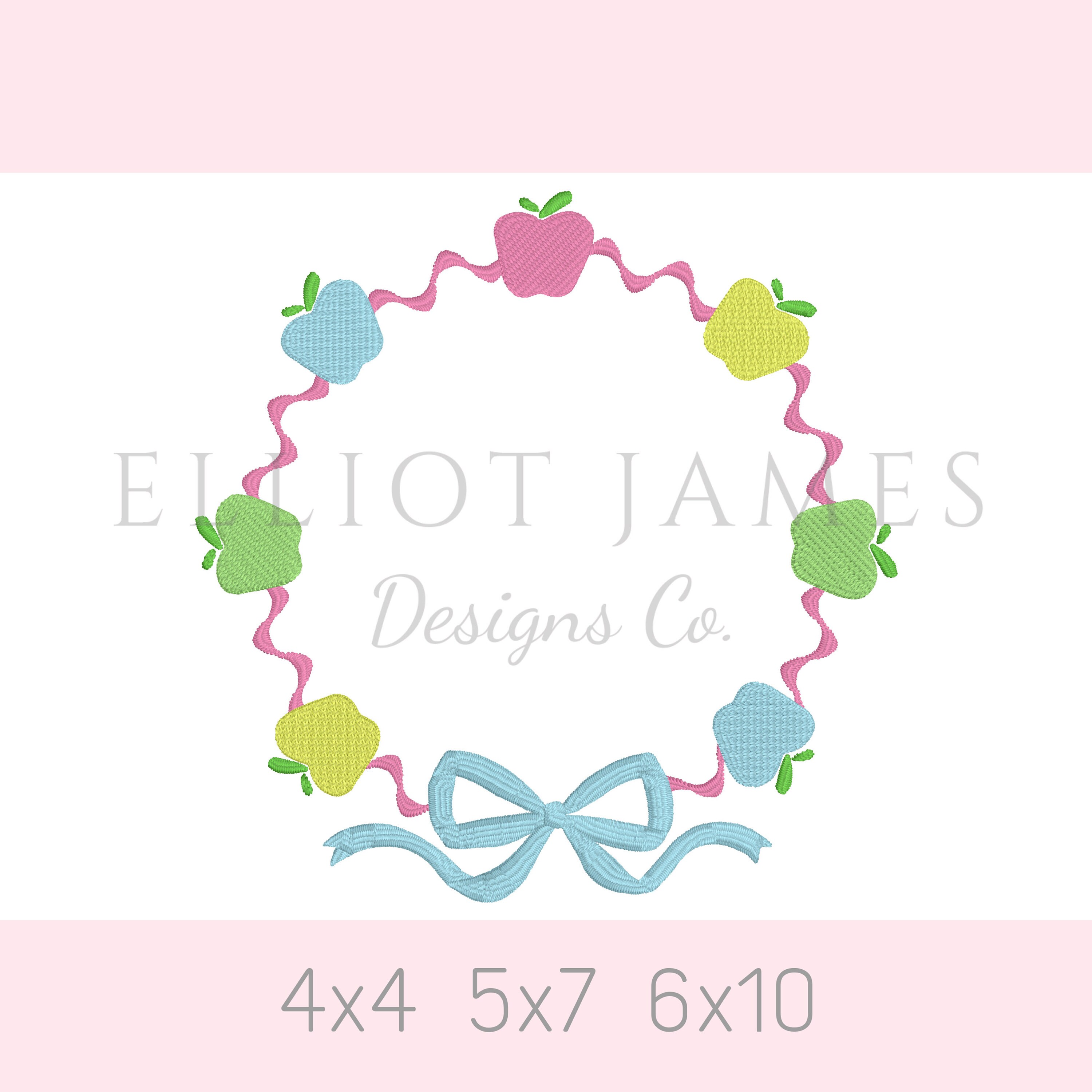 Apple Wavy Bow Frame Back to School Satin Machine Embroidery - Etsy