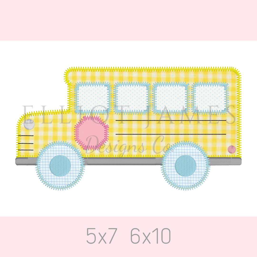 School Bus Applique Zig Zag Stitch Back to School Machine Embroidery ...