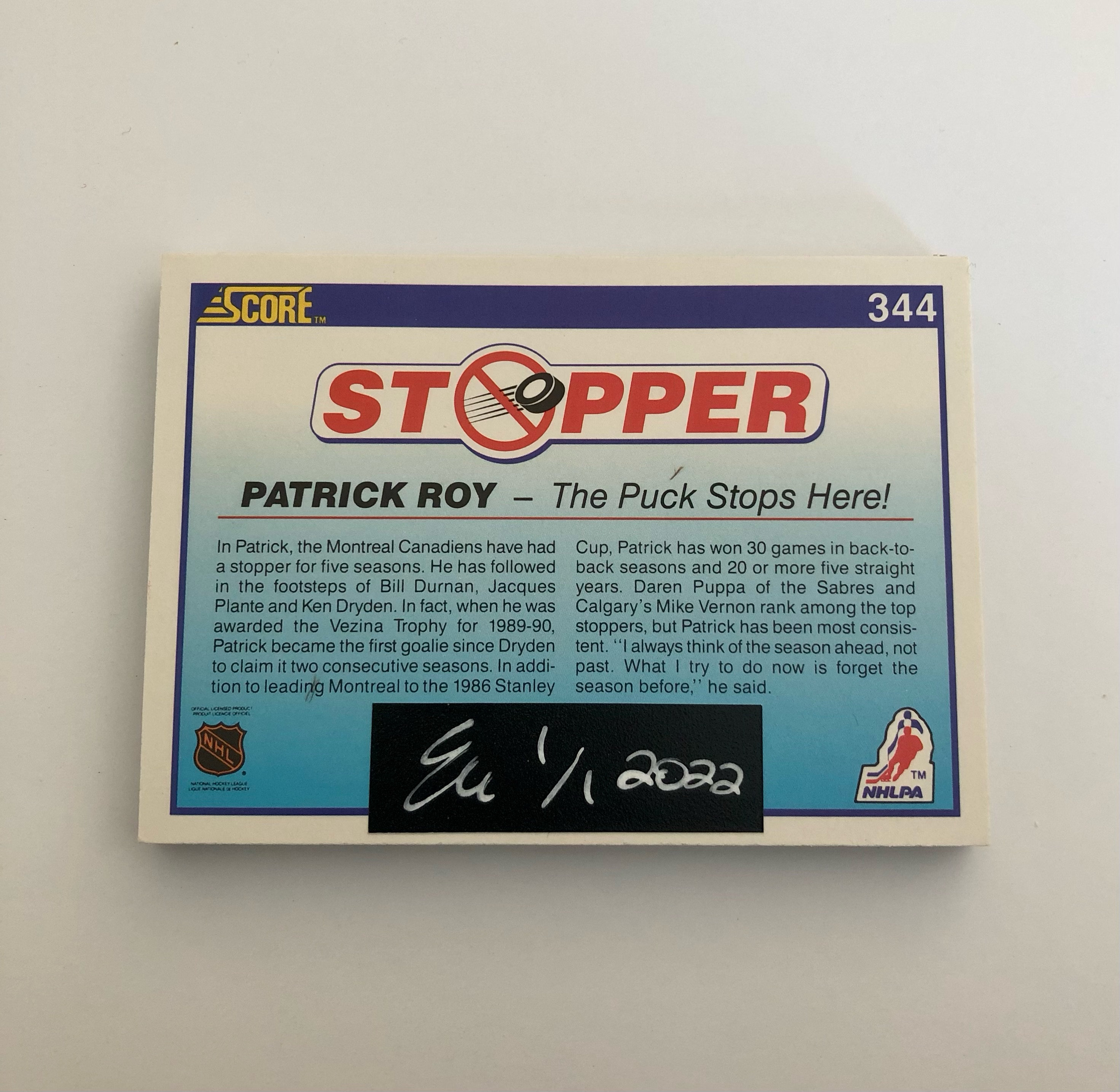 Patrick Roy Custom Card Art: 1990-91 Score #344 - Etsy