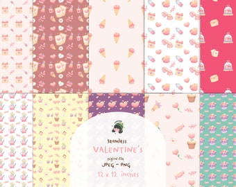10 Valentine Hearts Seamless Digital Papers, Scrapbook Paper, Heart ...