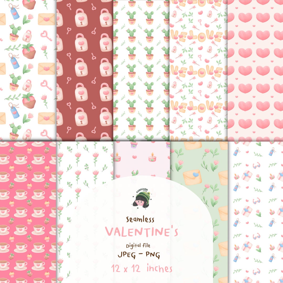 10 Valentine Hearts Seamless Digital Papers, Scrapbook Paper, Heart ...