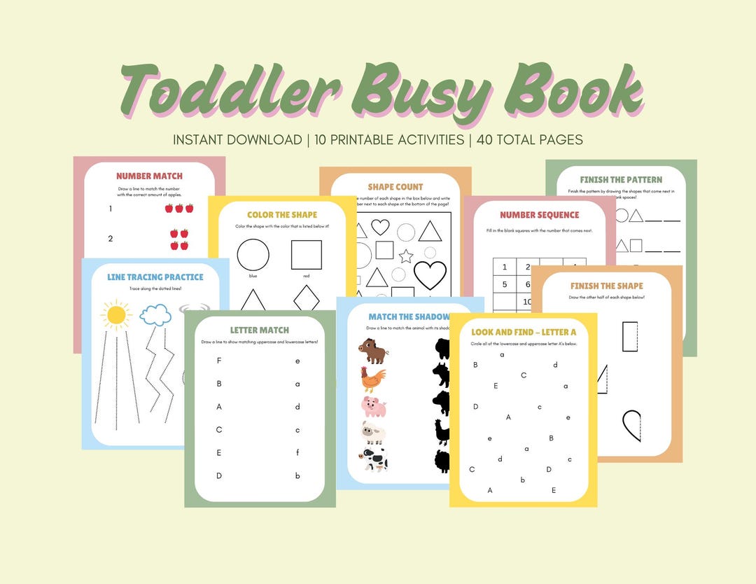Toddler Busy Book Printable | Toddler Worksheet Bundle | Learning ...