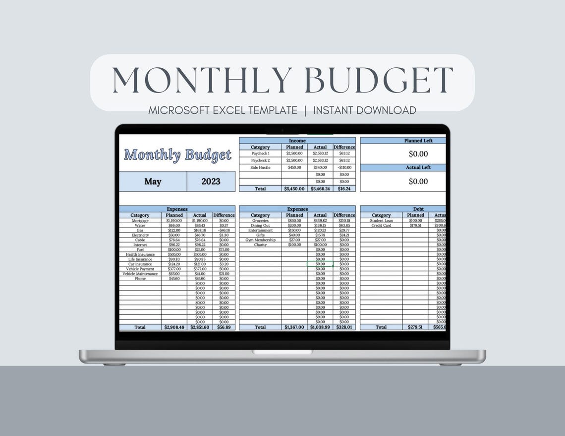 Monthly Budget Template | Microsoft Excel Budget | Budget Spreadsheet ...