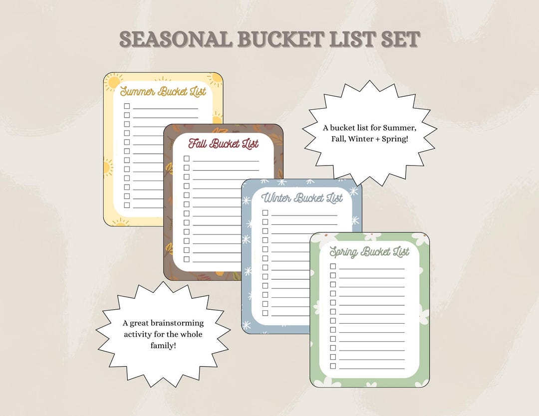 Seasonal Bucket List Set Bucket List Activity Arts & Crafts Learning ...