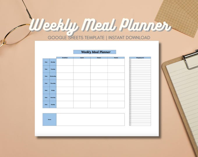 Weekly Meal Planner | Google Sheets | Shopping List | Grocery Planner ...