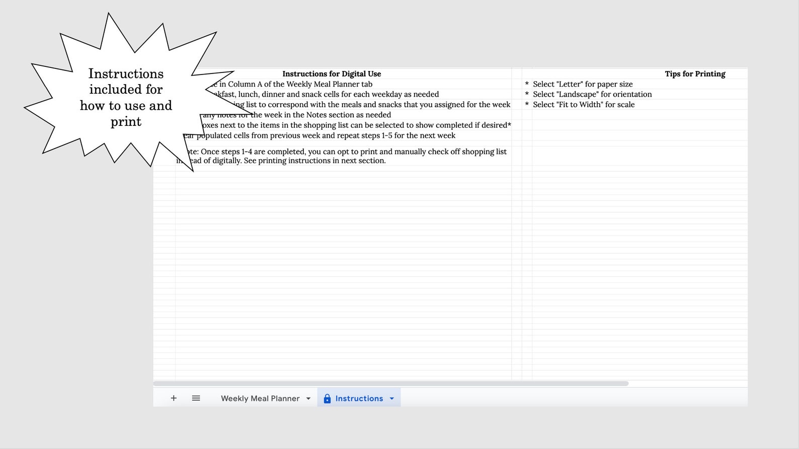 Weekly Meal Planner Google Sheets Shopping List Grocery Planner Instant ...