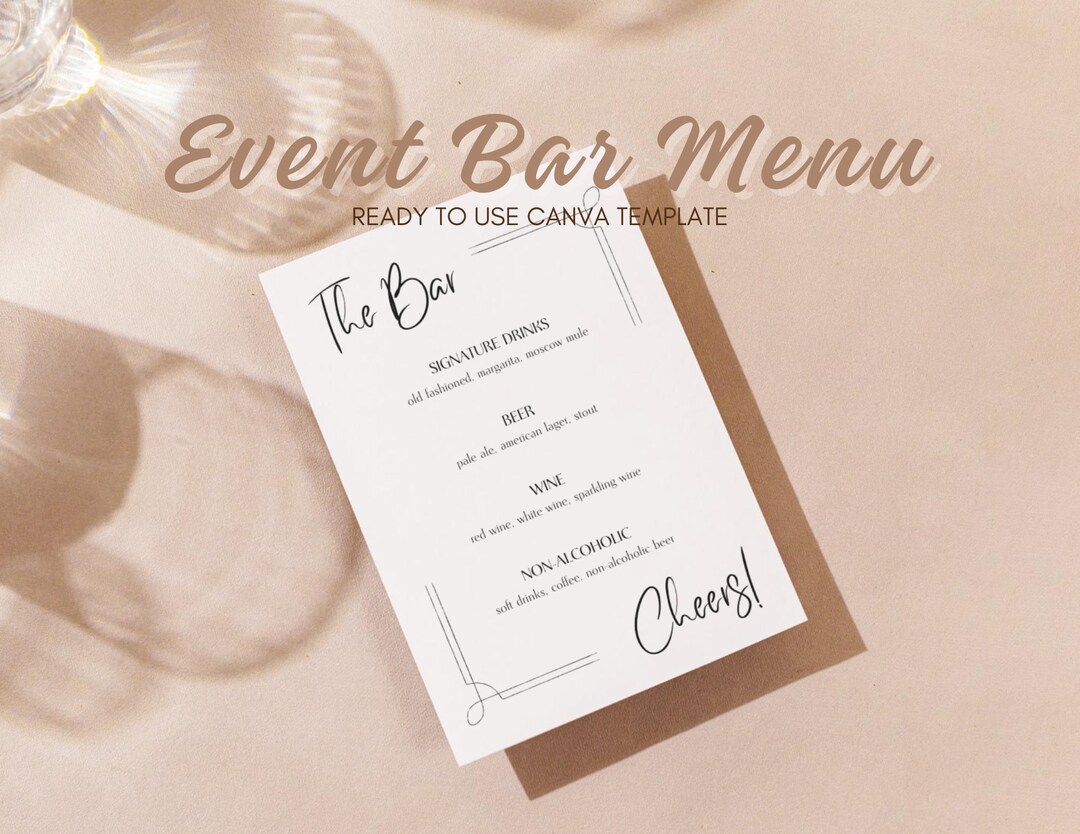 Wedding Bar Menu Template | Drink Menu Template | Event Bar Menu ...