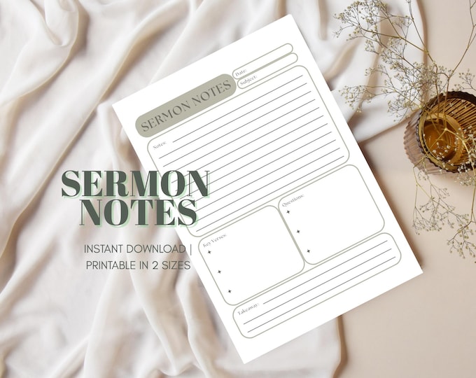 Sermon Notes Printable Template | Bible Study Template | Church Notes ...