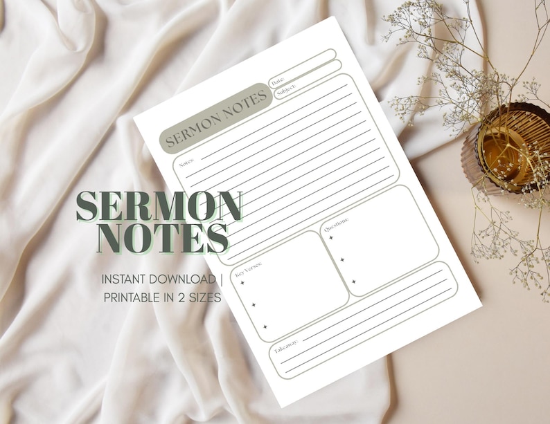 Sermon Notes Printable Template | Bible Study Template | Church Notes ...