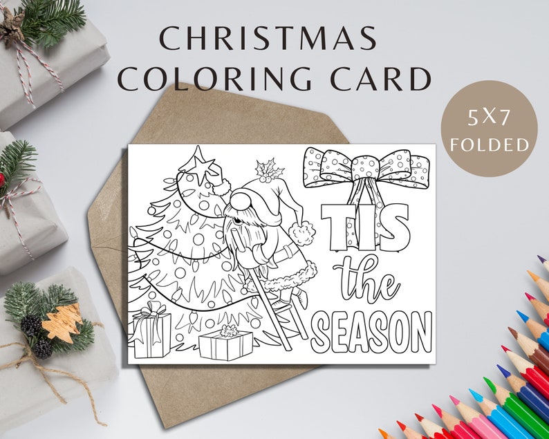 PRINTABLE Coloring Holiday Christmas Card PDF Christmas Card Color Your ...