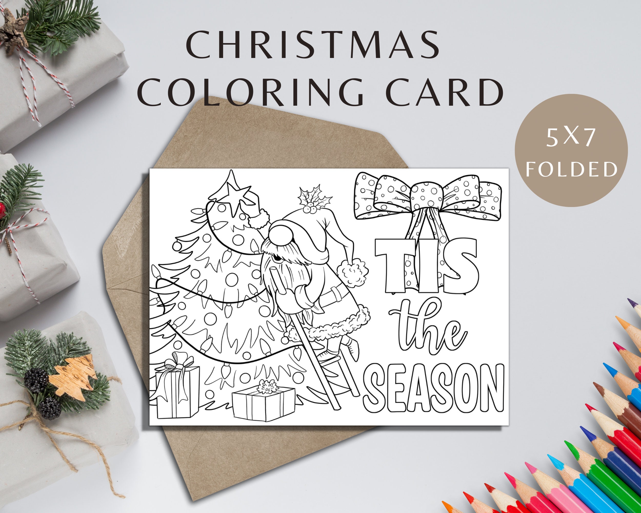 PRINTABLE Coloring Holiday Christmas Card PDF Christmas Card Color Your ...