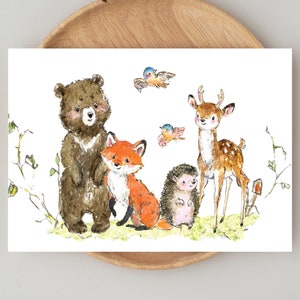 Printable Woodland Card, Cute Animals, Foldable, Blank Card, Postcard ...