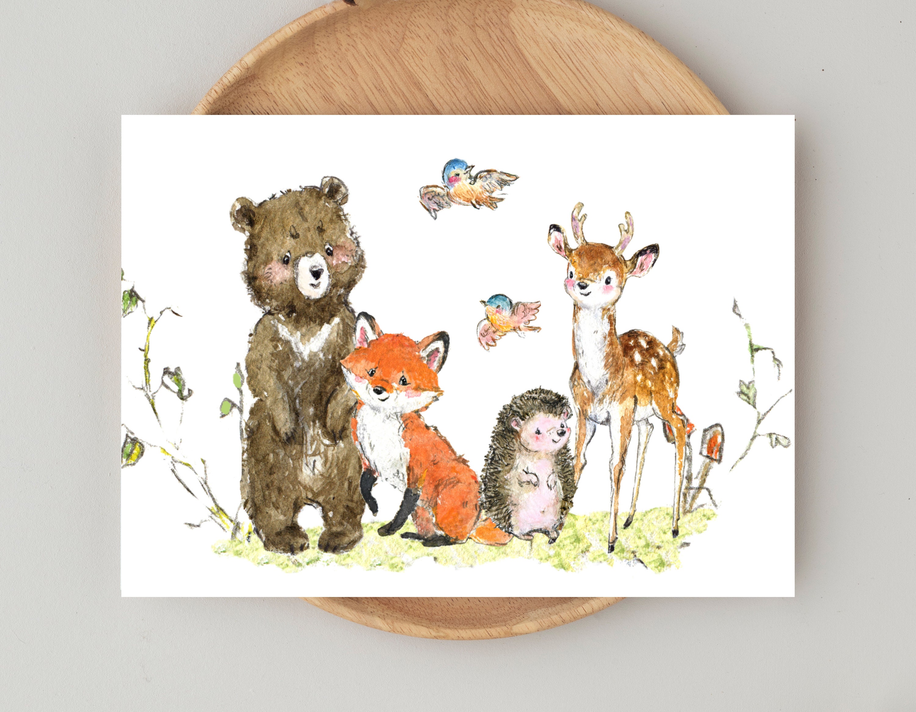 Printable Woodland Card, Cute Animals, Foldable, Blank Card, Postcard ...