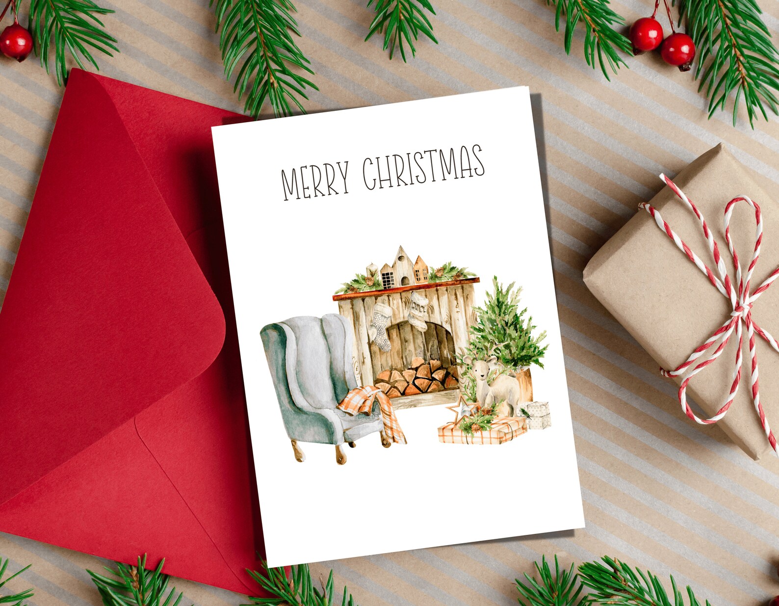 Printable Christmas Card, Cute Foldable Christmas Card, Blank Christmas ...