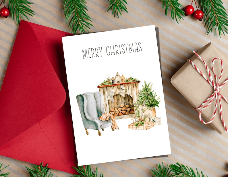 Printable Christmas Card Cute Foldable Christmas Card Blank - Etsy