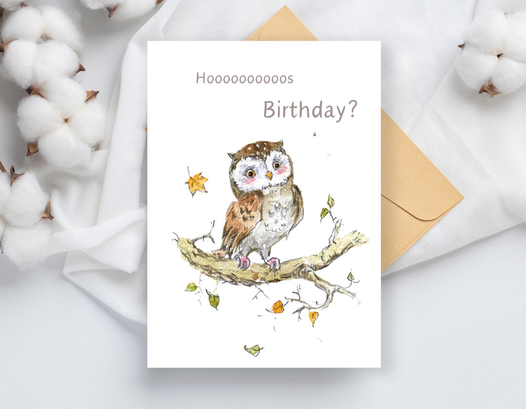 Printable Cute Owl Birthday Card, Cute Owl on a Branch, Foldable, Blank ...