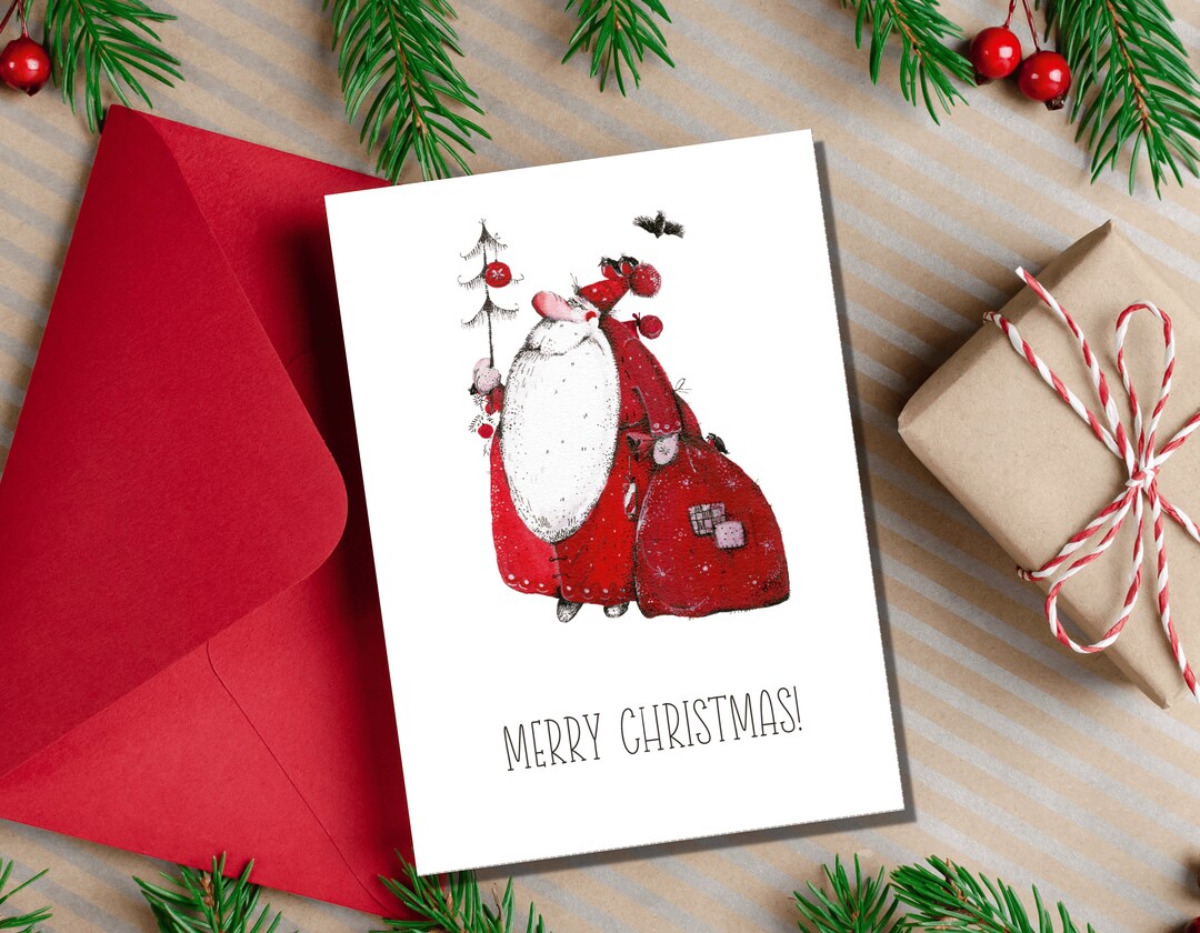 Printable Christmas Card, Cute Foldable Christmas Card, Blank Christmas ...