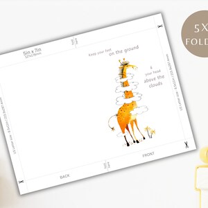 Printable Encouragement Card, Cute Giraffe With Clouds, Foldable, Blank ...
