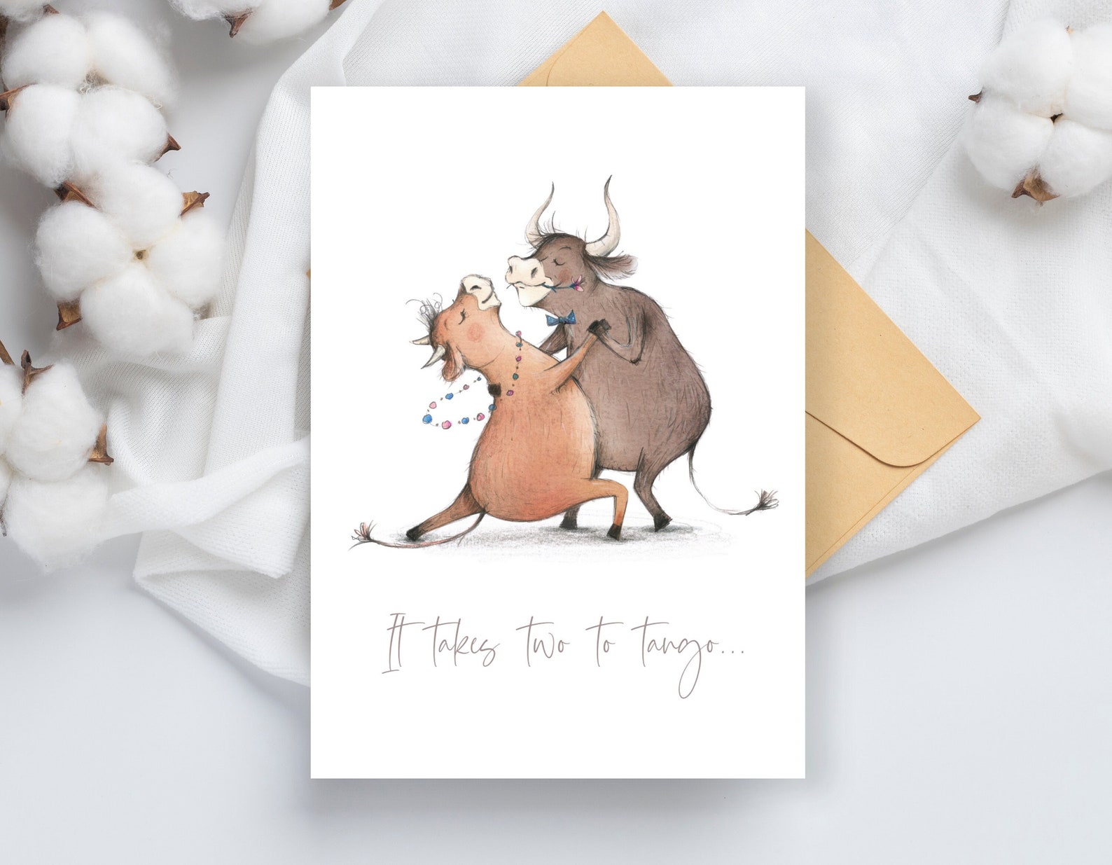 Printable Tango Postcard, Couple Theme, Bull and Cow Dancing, Cute ...