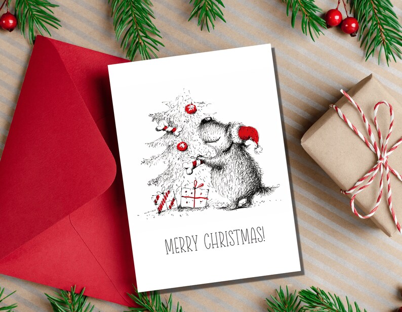 Printable Christmas Card, Cute Foldable Christmas Card, Blank Christmas ...