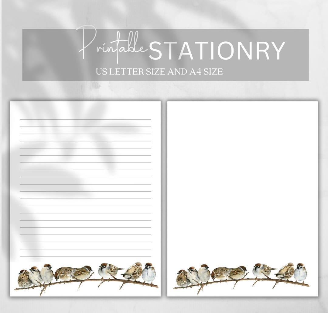 Printable Stationery, Birds Writing Paper, Printable Letter Writing ...