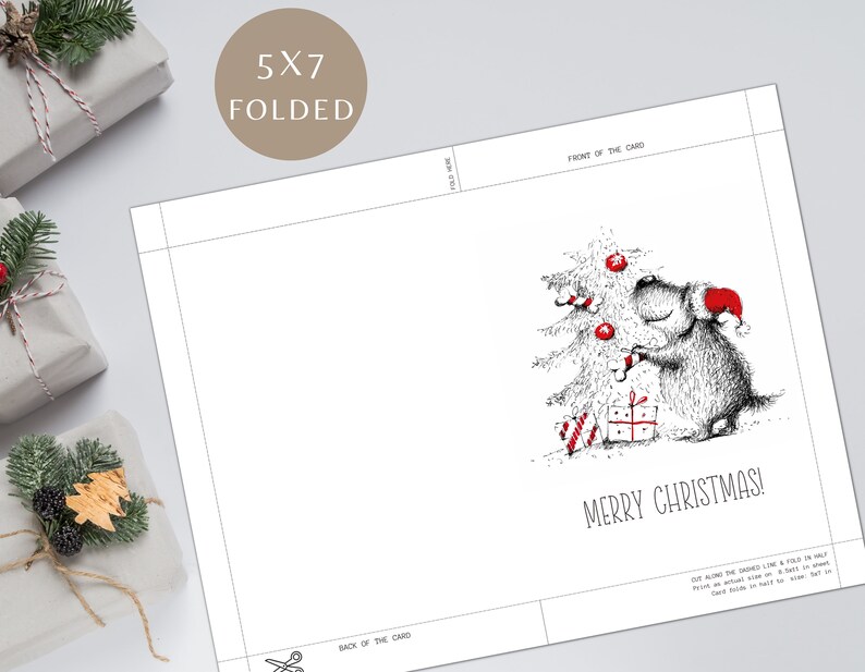 Printable Christmas Card, Cute Foldable Christmas Card, Blank Christmas ...