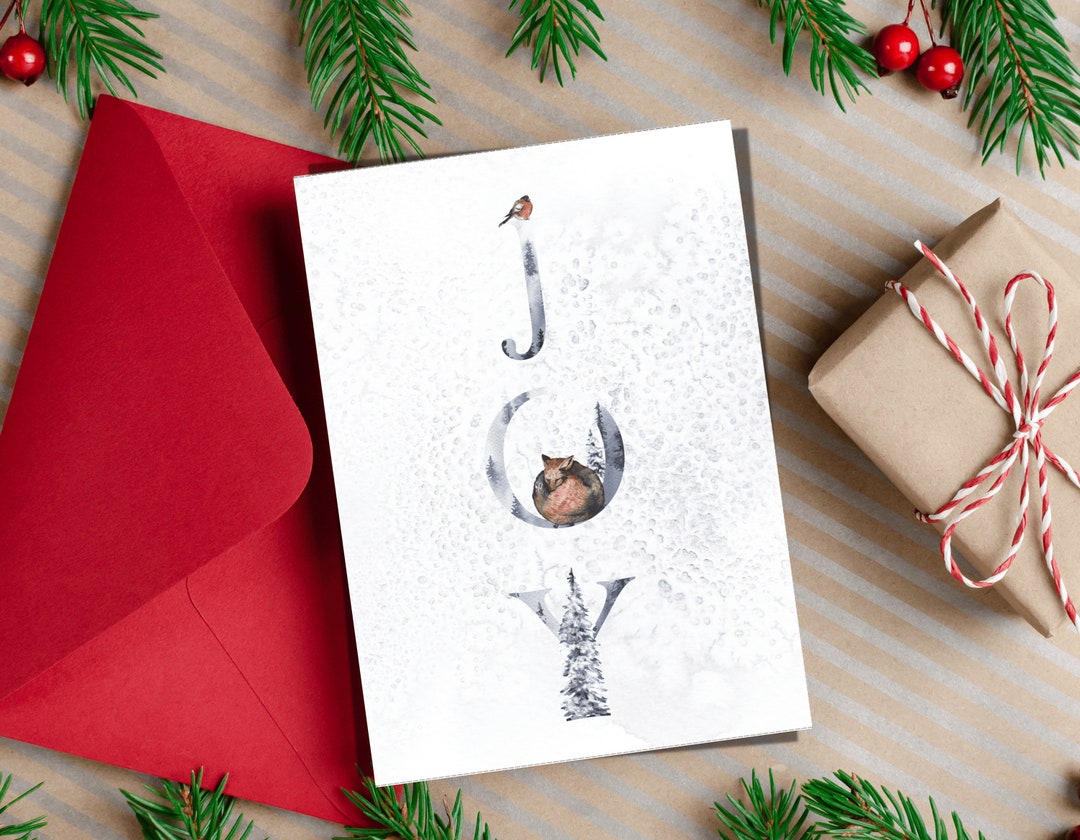 Printable Christmas Card, Cute Animals Foldable Christmas Card, Blank ...