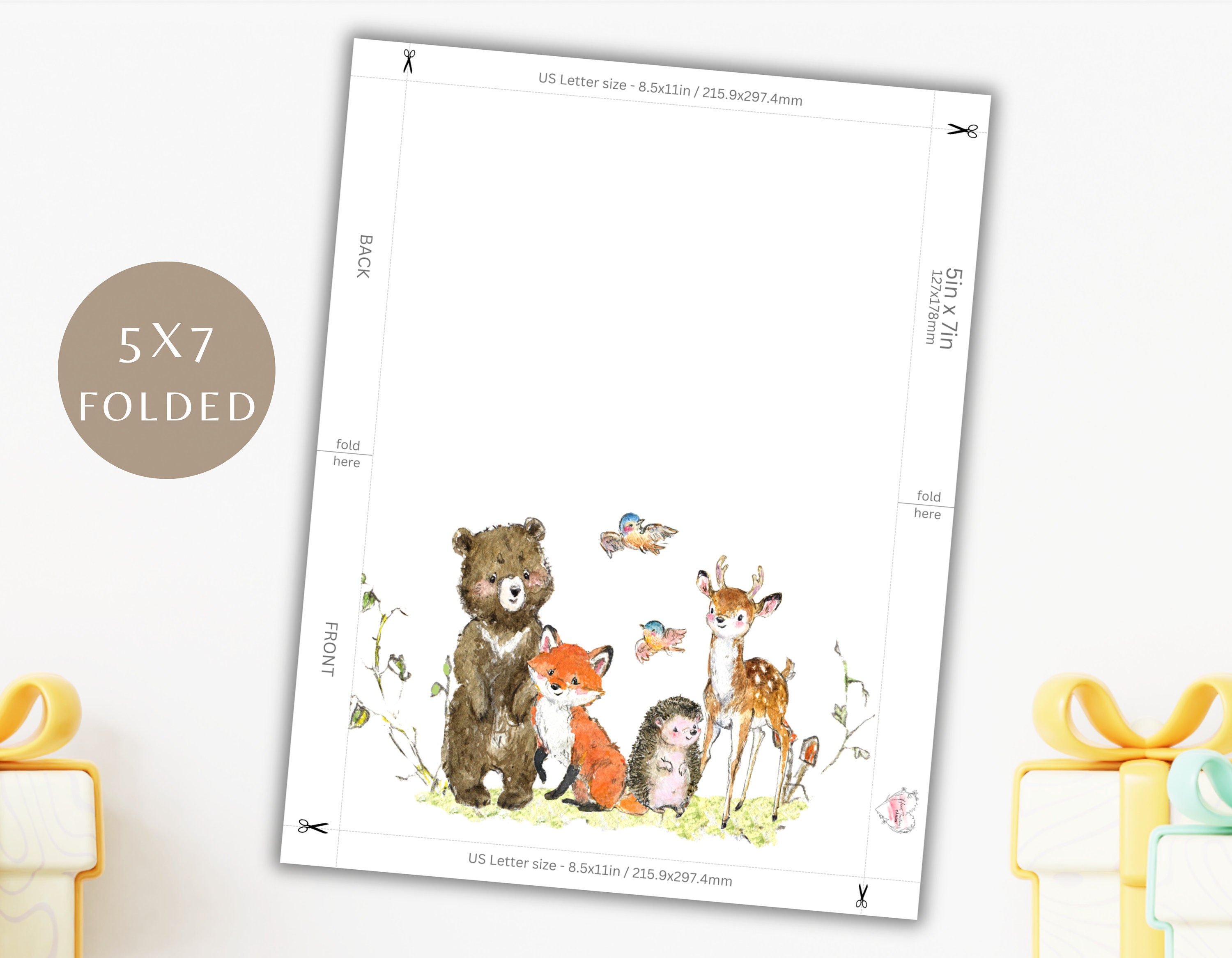 Printable Woodland Card, Cute Animals, Foldable, Blank Card, Postcard ...