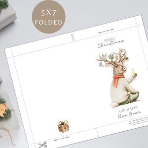 Printable Christmas Card, Cute Reindeer Foldable Christmas Card, Blank ...