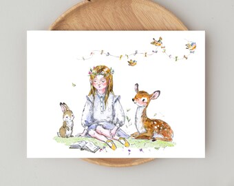 Printable Woodland Card, Cute Animals, Foldable, Blank Card, Postcard ...