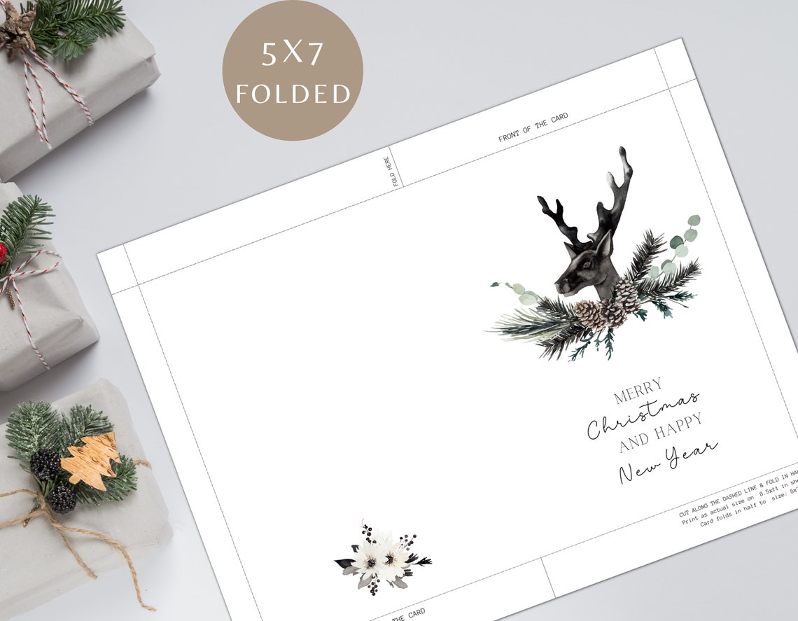 Printable Christmas Card Cute Foldable Christmas Card Blank - Etsy