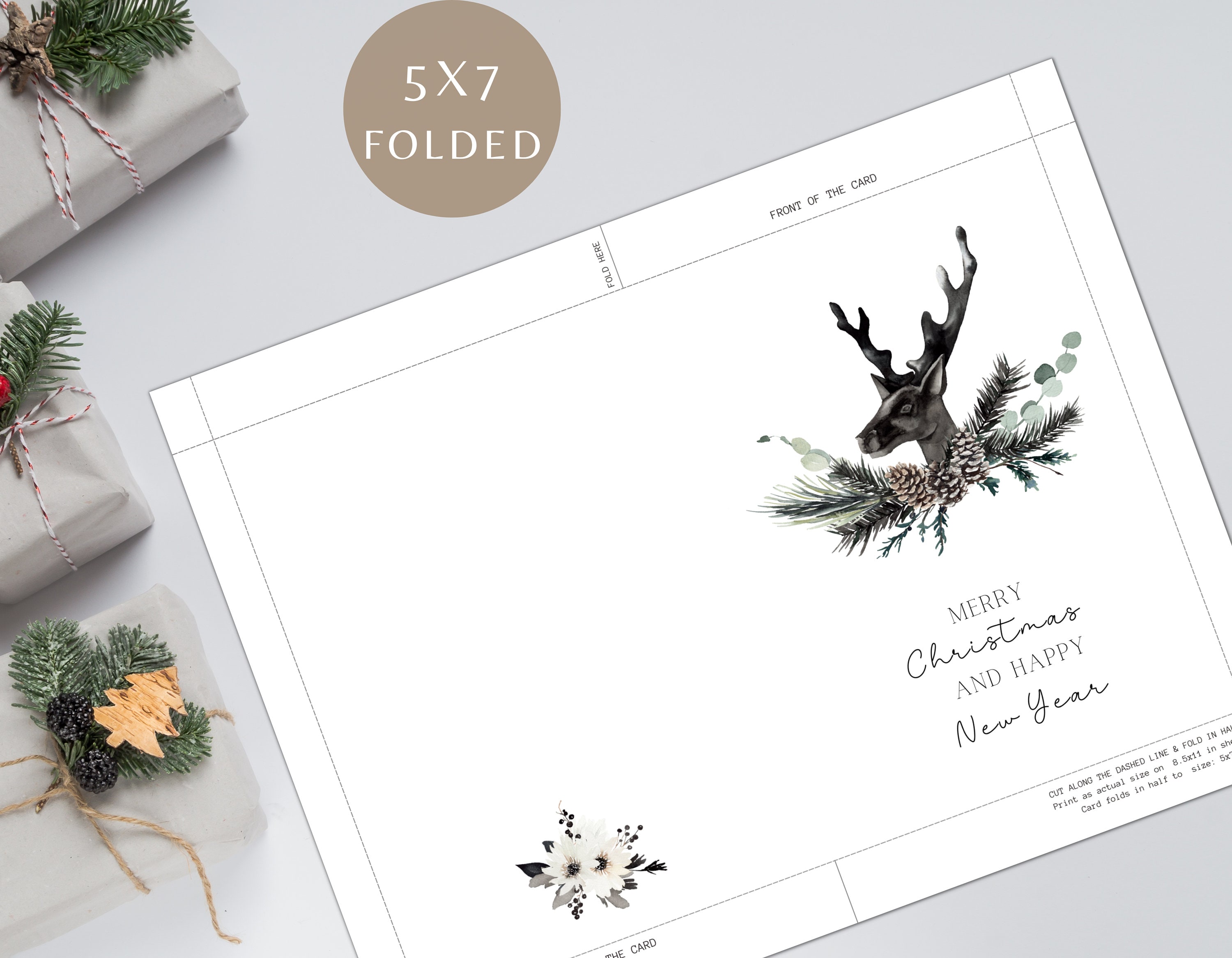 Printable Christmas Card Cute Foldable Christmas Card Blank - Etsy