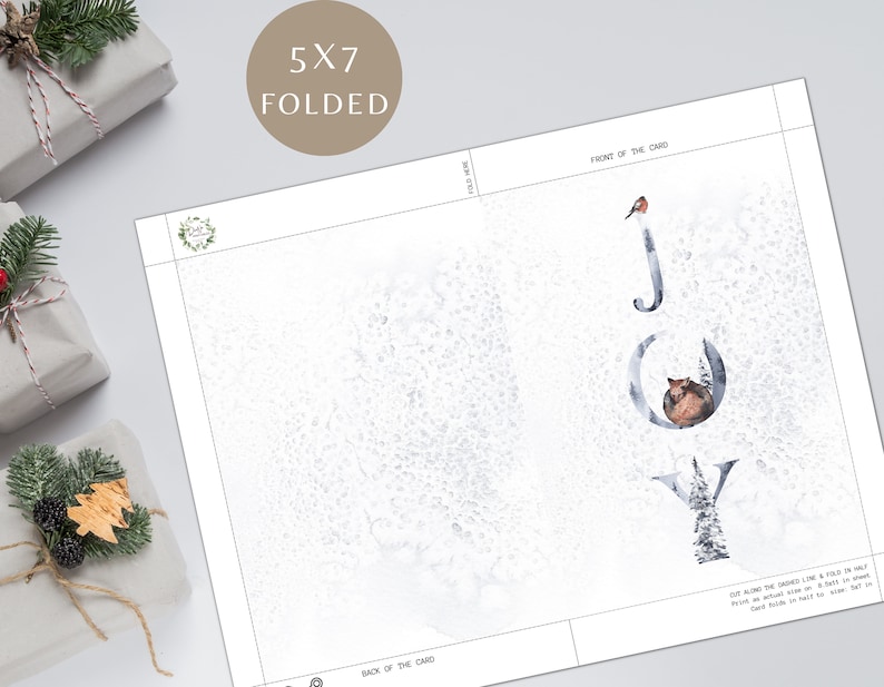 Printable Christmas Card, Cute Animals Foldable Christmas Card, Blank ...