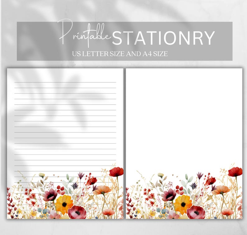 Printable Stationery, Autumn Floral Writing Paper, Letter Writing Paper ...