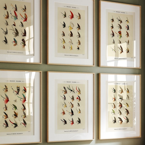Vintage Art for Office, Fly Fishing Art, Sport Themed Wall Art, Fishing ...